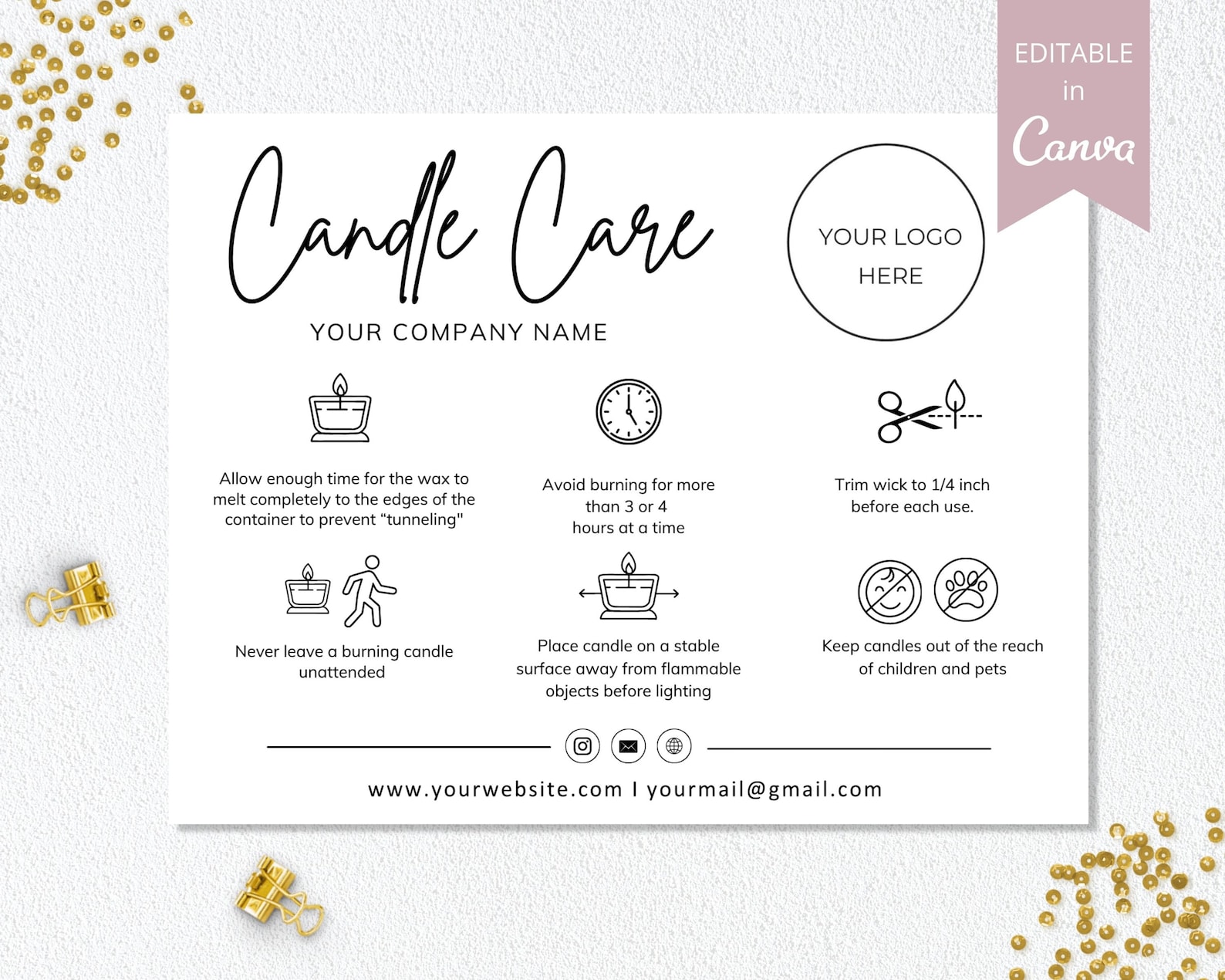 Candle Care Card Editable Template, Printable Candle Instructions ...