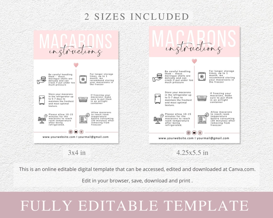 Macarons Care Card Template Canva Editable Wedding Macarons - Etsy