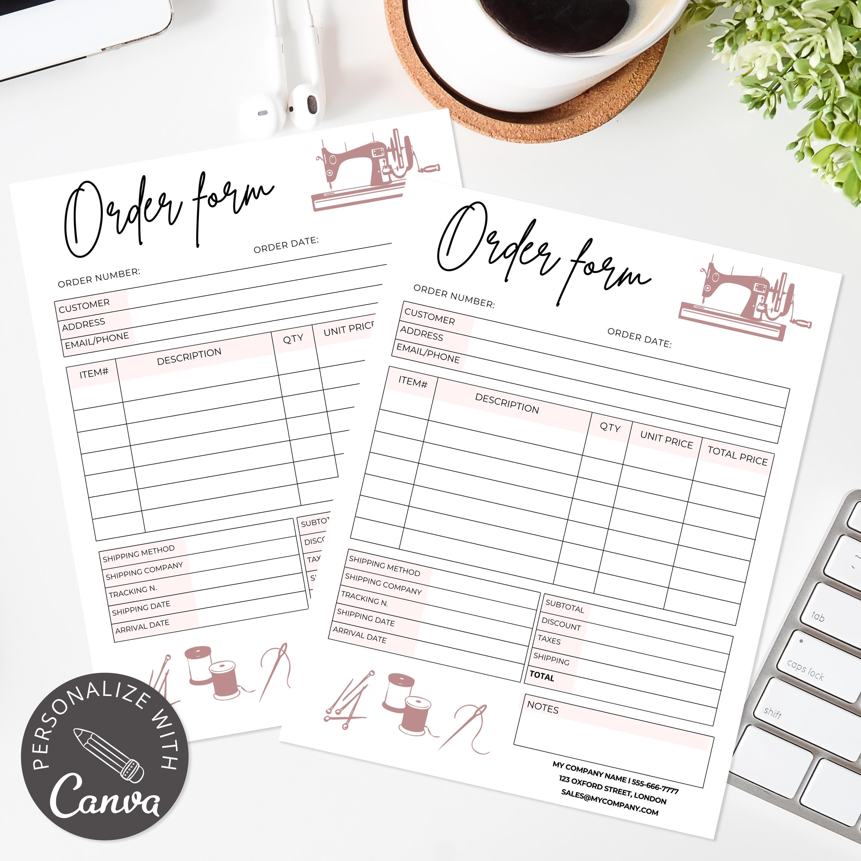 Sewing Order Form I Editable Canva Template, Invoice Template, Order ...