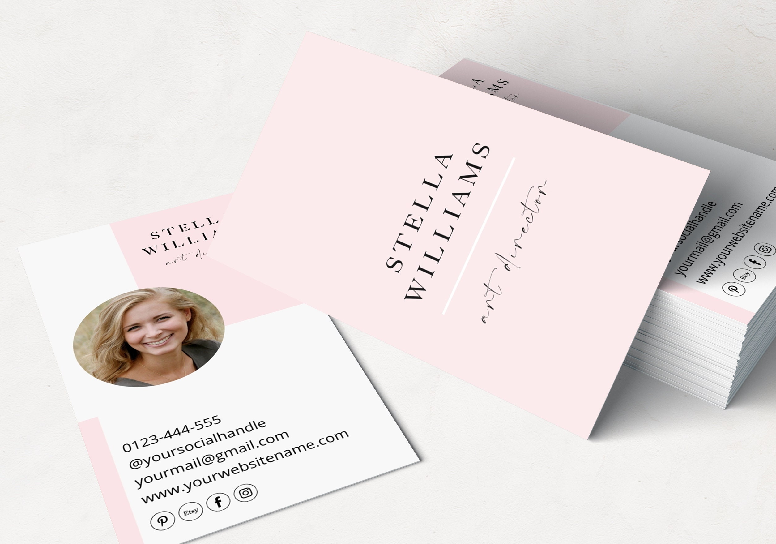 Pink Business Card Template With Photo Editable Professional - Etsy