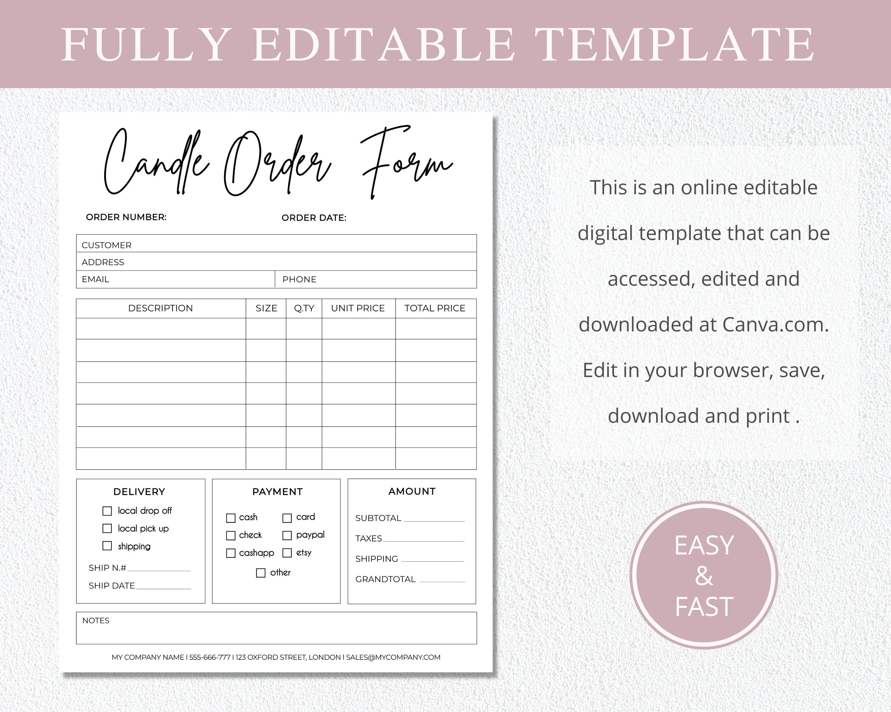 Order Form Template, Editable Candle Order Form, Candle Business Order ...