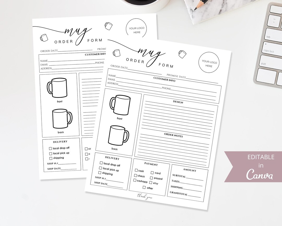 Mug Order Form, Editable Canva Template, Coffee Cup Printable Order ...