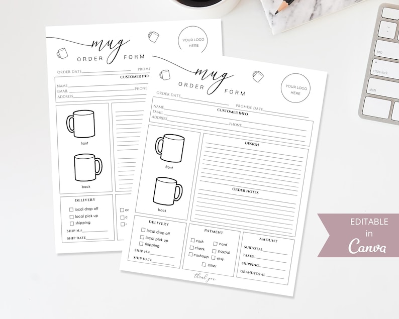 Mug Order Form Editable Canva Template Coffee Cup Printable - Etsy