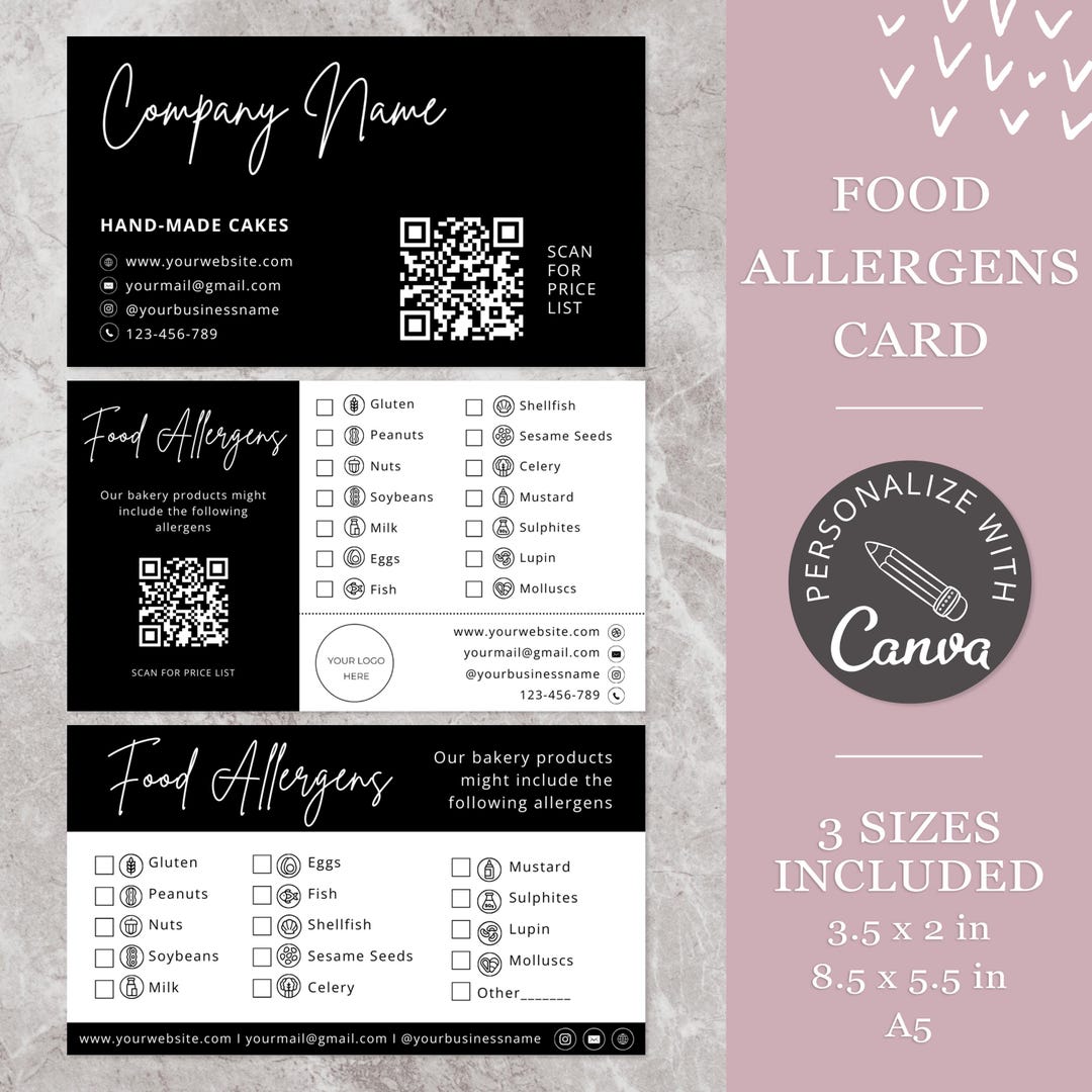 Food Allergens Card: Bakery Warning, Editable Canva Template, Digital ...