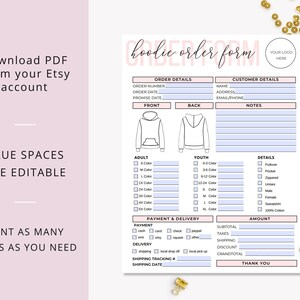 Fillable Hoodie Order Form Editable, Printable Shirt Order Form, Editable Small Business Order ...