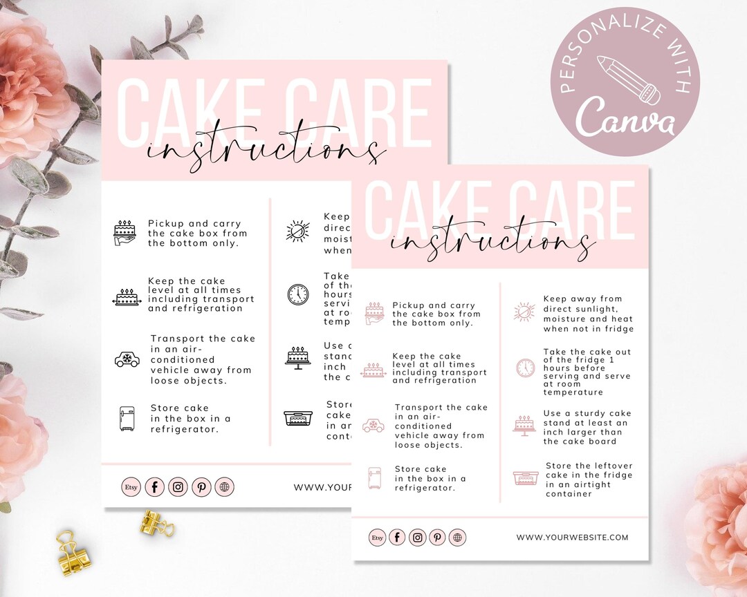 Editable Cake Care Card - Canva Template for Wedding Cake Care ...