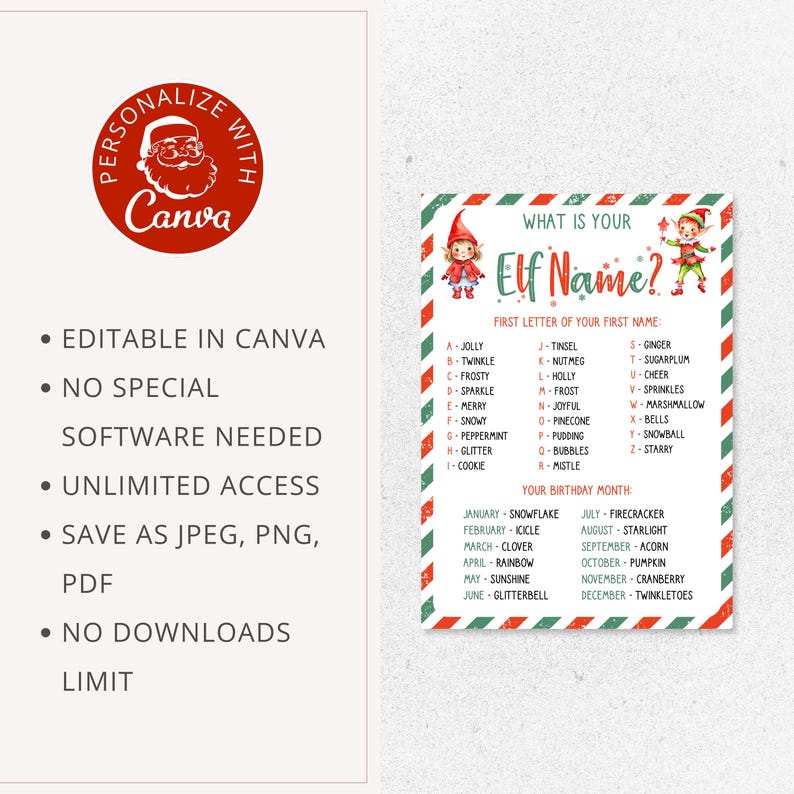 What's Your Elf Name Game | Canva Template, Christmas Elf Name ...