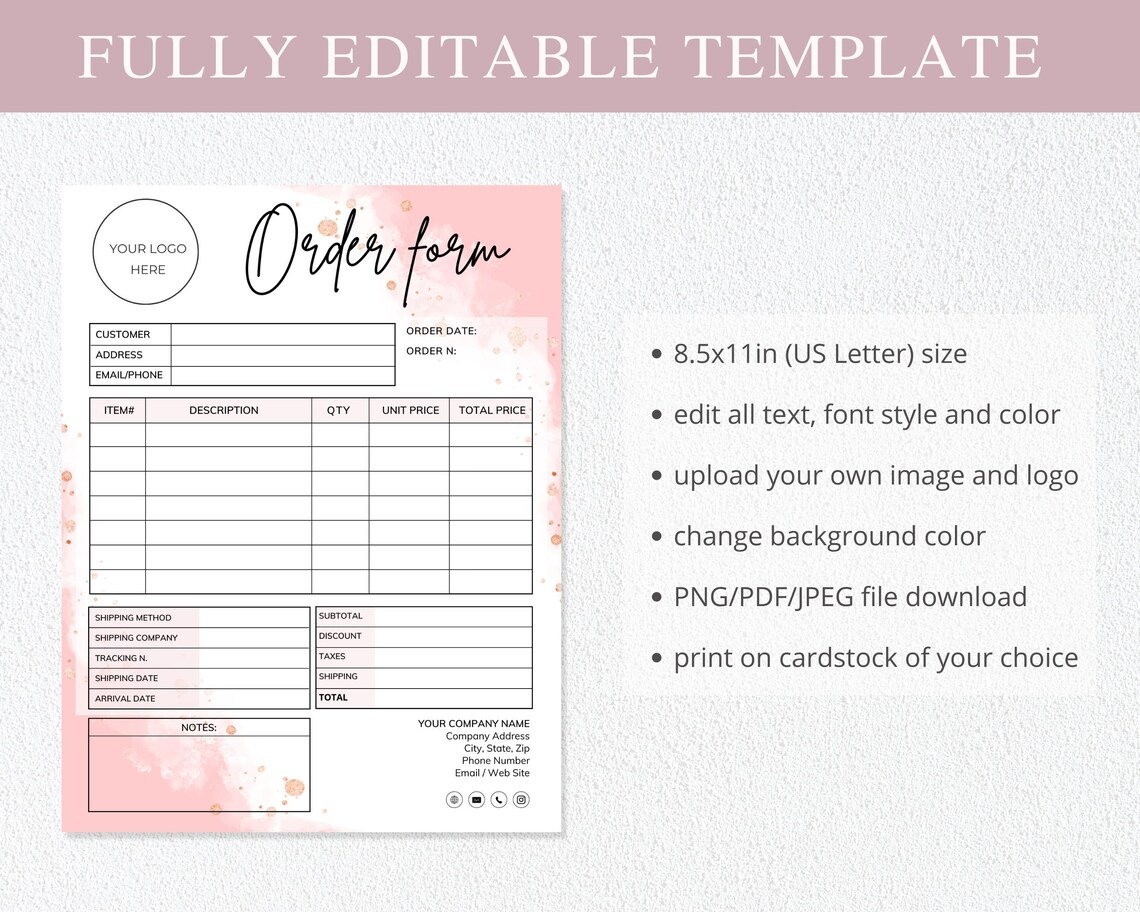 Order Form Editable, Custom Order Forms, Canva Template, Small Business ...