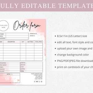 Order Form Editable, Custom Order Forms, Canva Template, Small Business ...