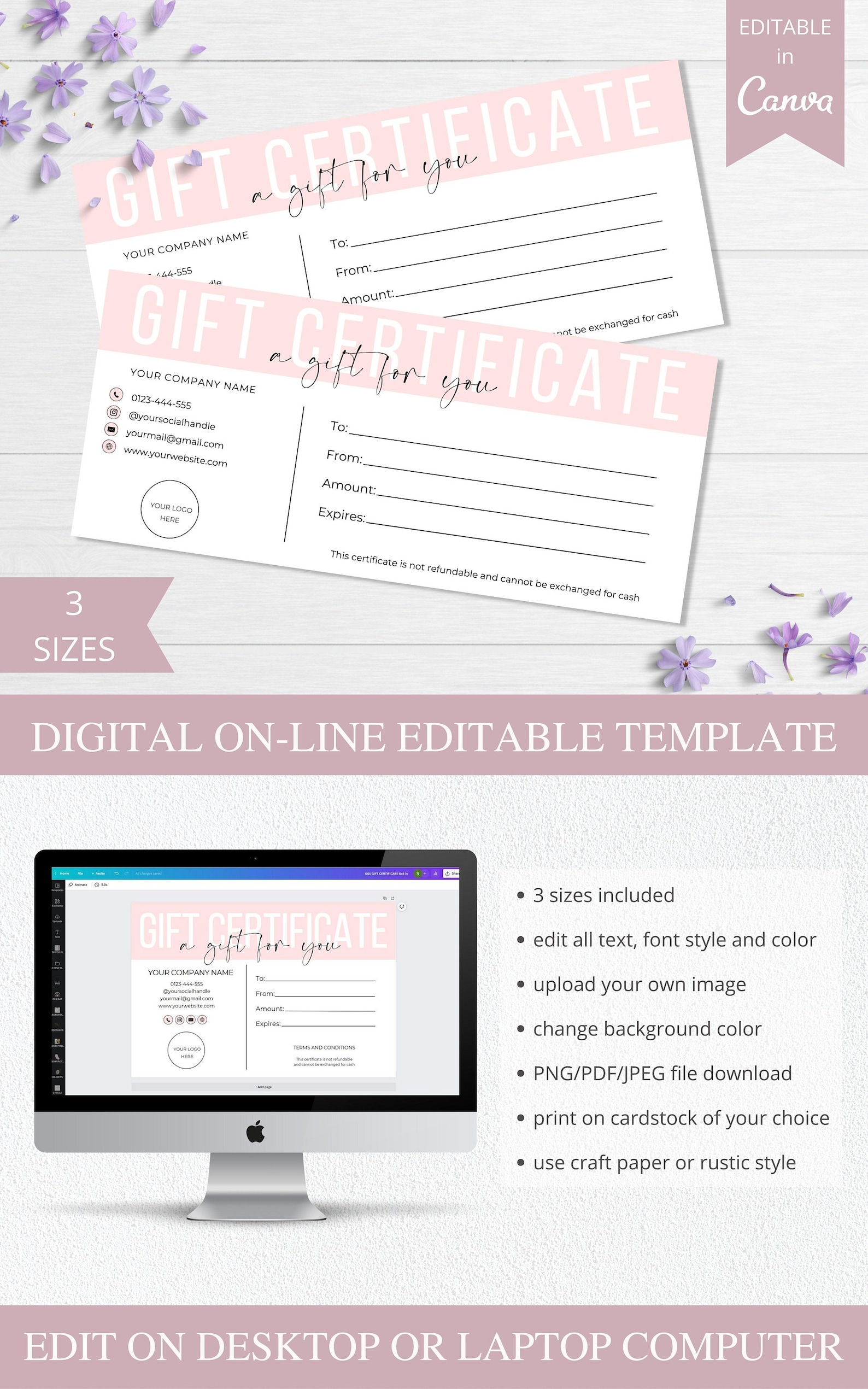 Editable Gift Certificate Digital File Small Business Gift | Etsy