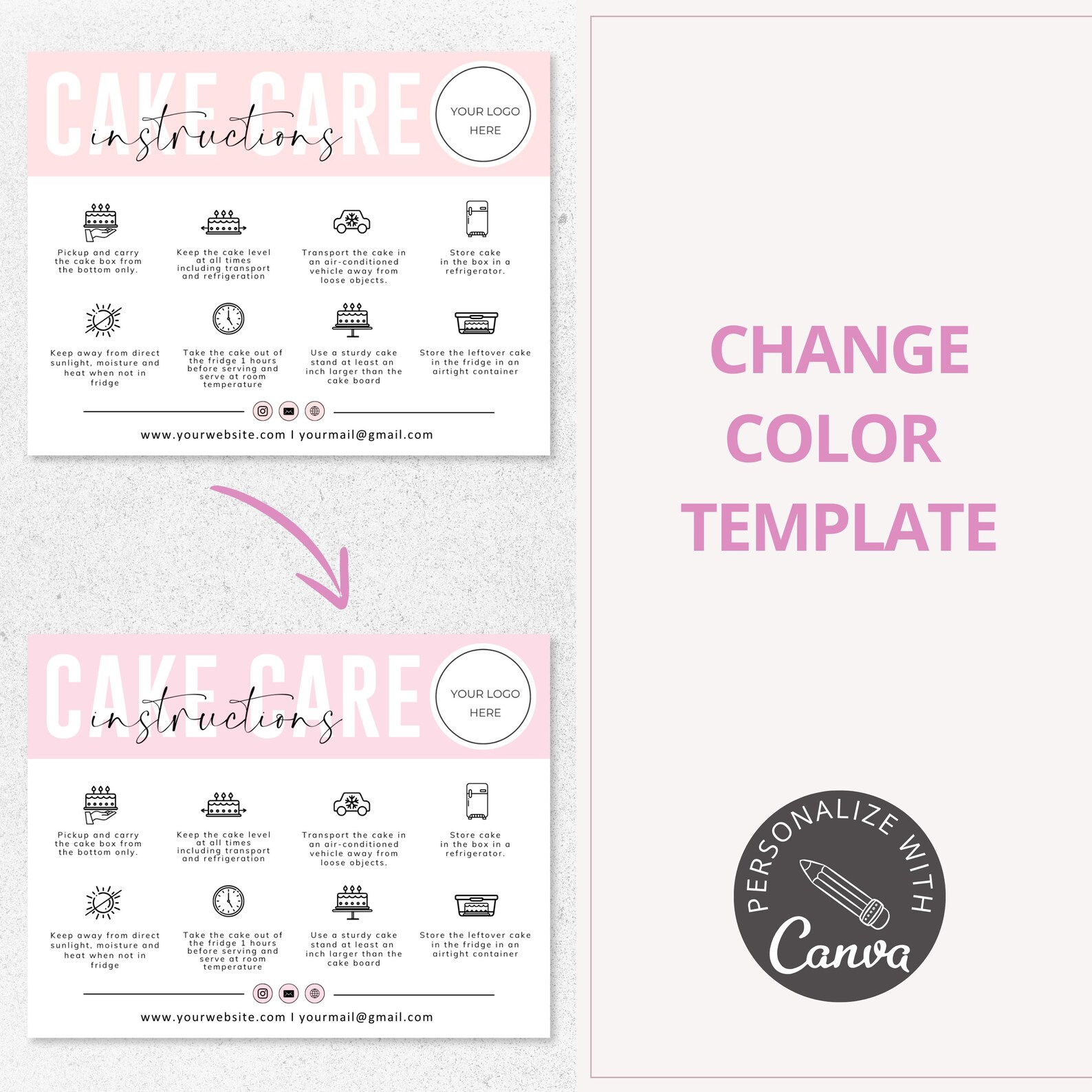 12 Bakery Care Card Bundle I Canva Template With Cake Cutting Guide ...