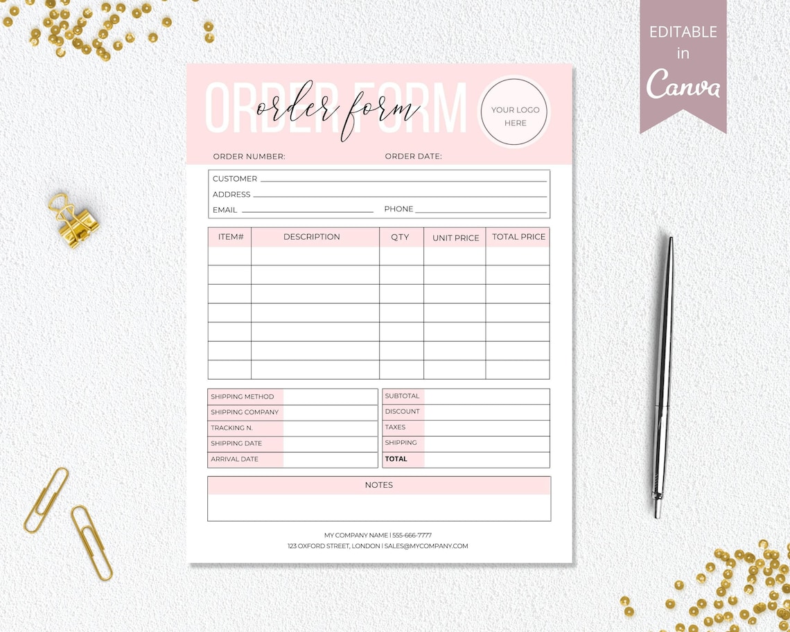 Editable Pink Order Form, Canva Template, Small Business Order Forms ...
