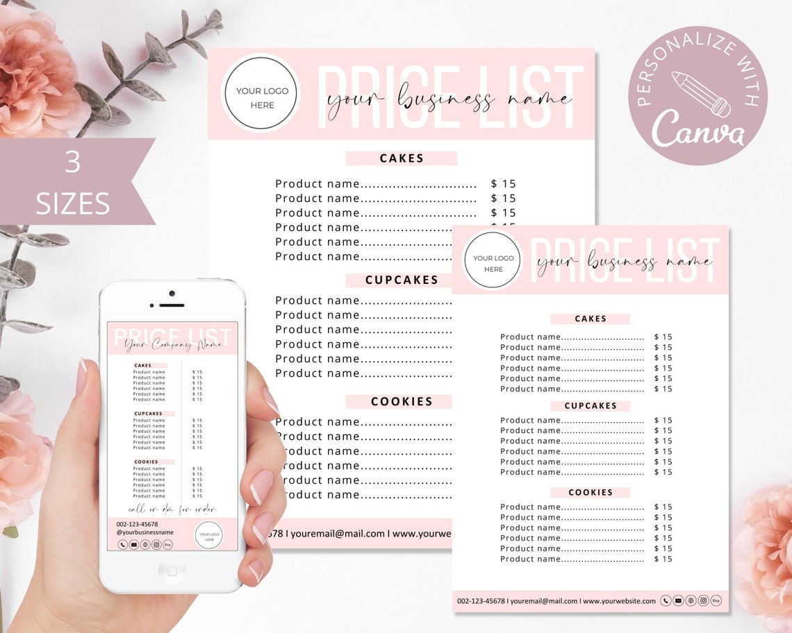 Cake Price List Template, Canva Editable Cupcakes Price List, Cookies ...
