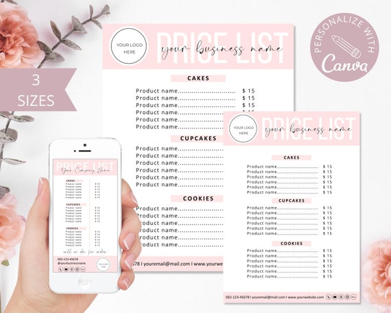Cake Price List Template Canva Editable Cupcakes Price List - Etsy