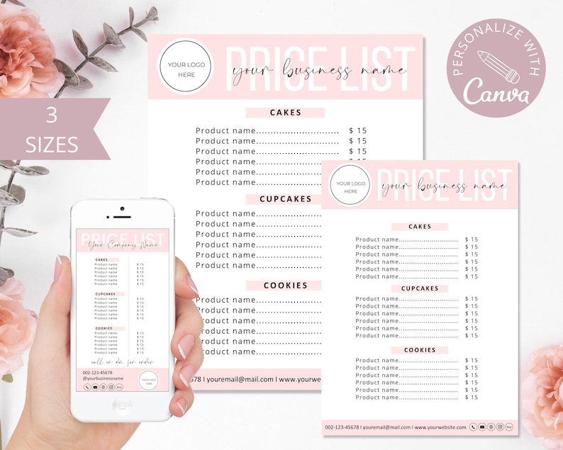 Cake Price List Template Canva Editable Cupcakes Price List - Etsy