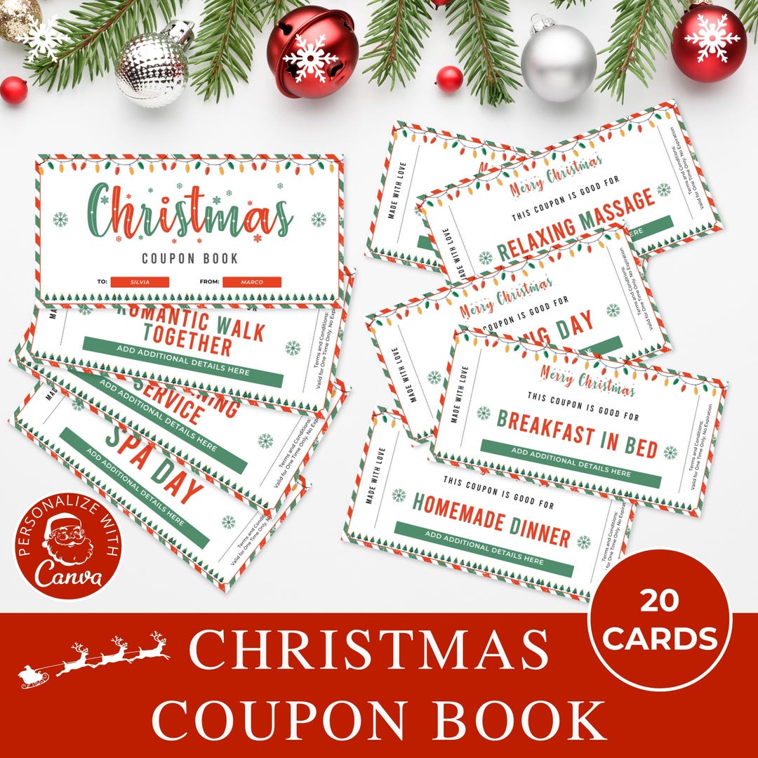 Editable Christmas Coupon Book | Canva Template Gift Certificate ...