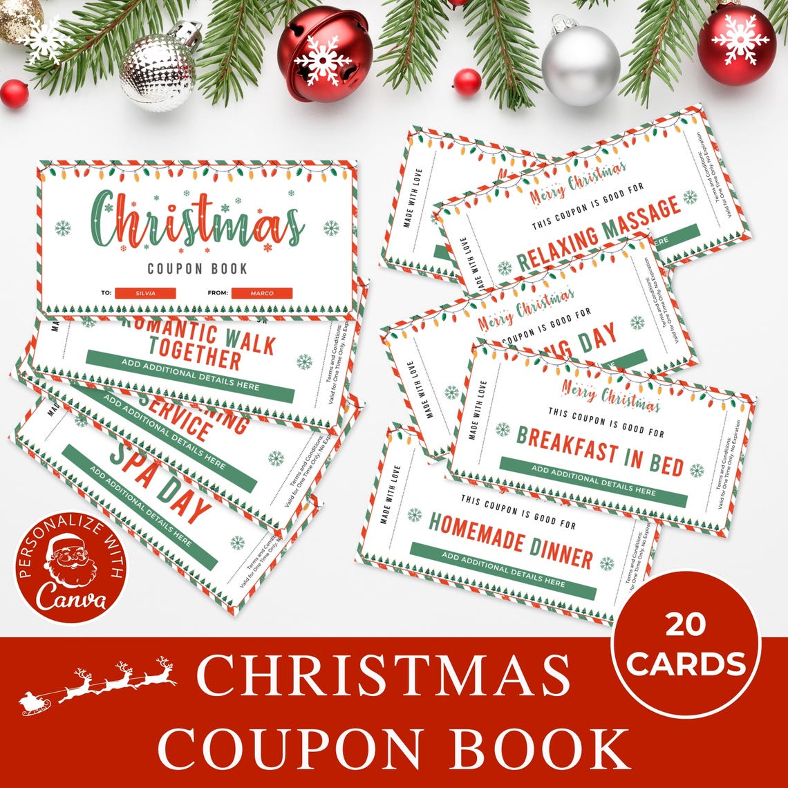 Editable Christmas Coupon Book | Canva Template Gift Certificate ...