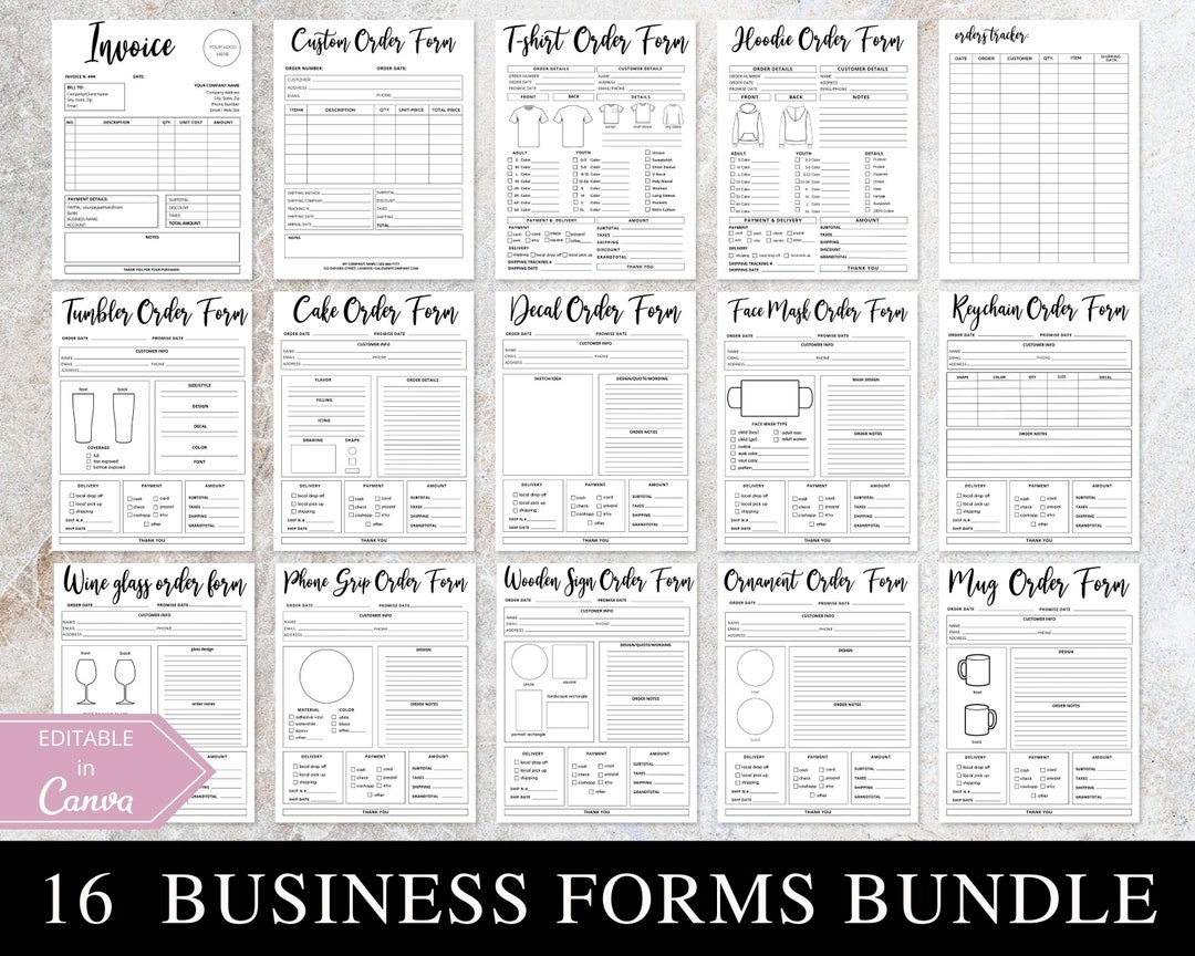 16 Order Forms Bundle, Cake Canva Template, Invoice Template, Tumbler ...
