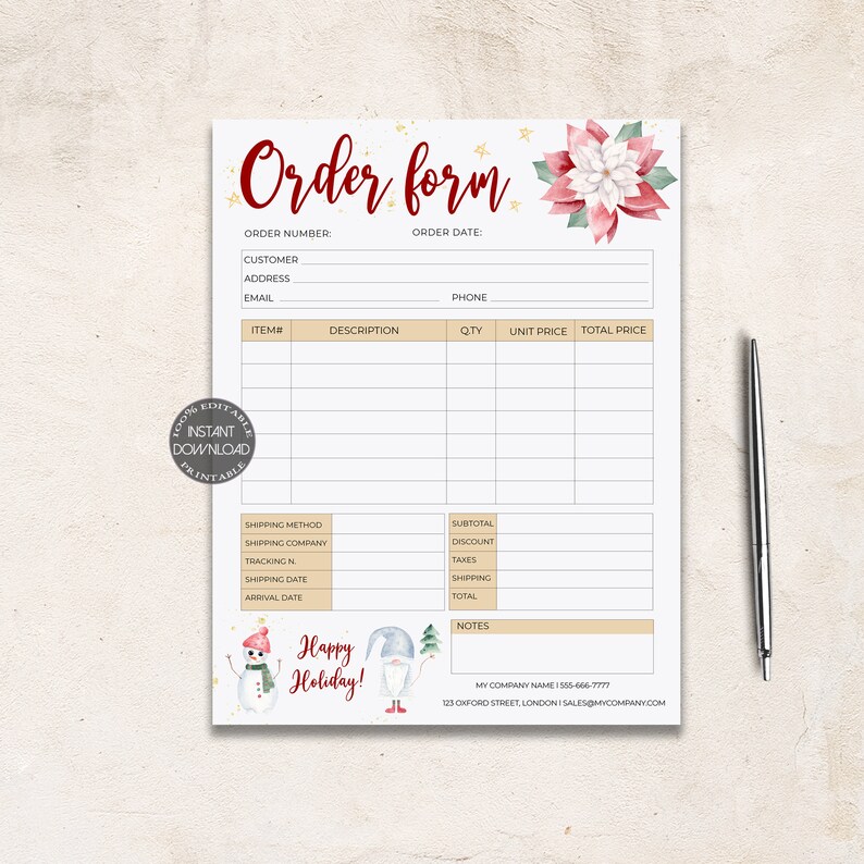 Custom Order Form Printable Editable Work Order Template | Etsy