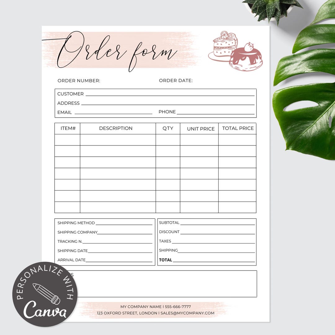 Editable Cake Order Form | Bakery Order Form Template | Small Business ...