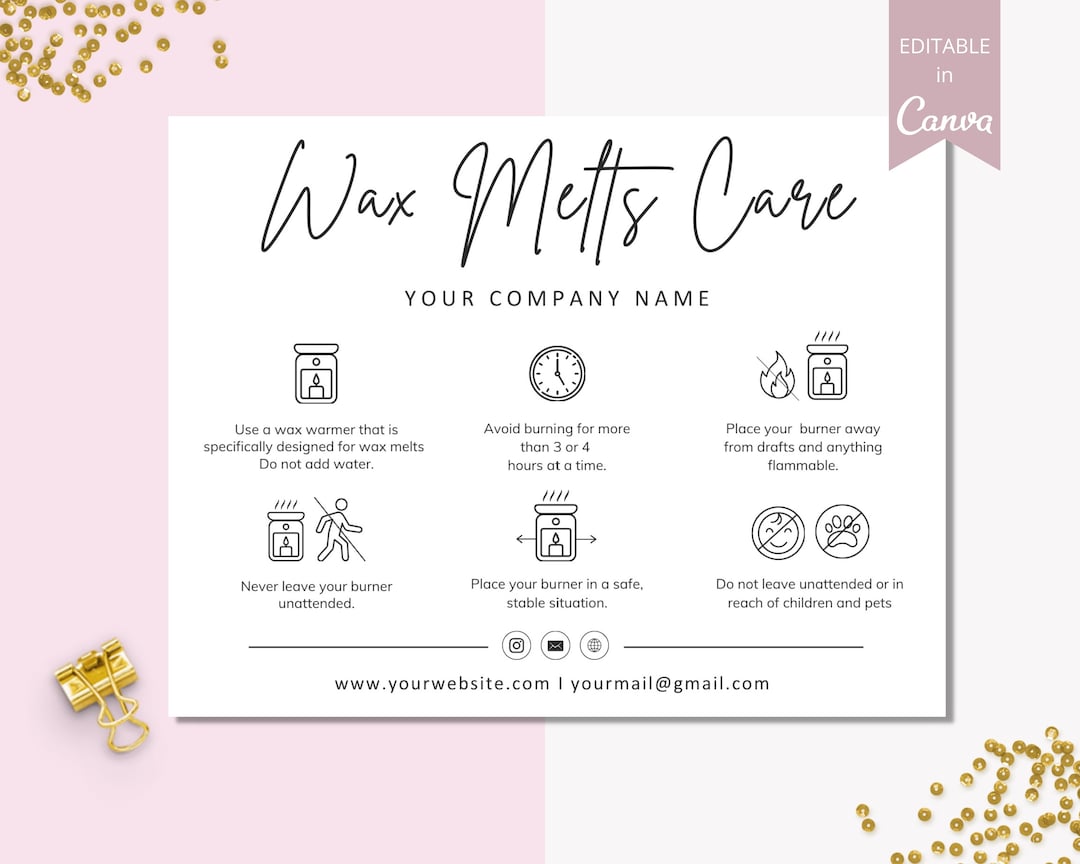 Wax Melts Care Card Editable Template, Printable Wax Melts Care ...