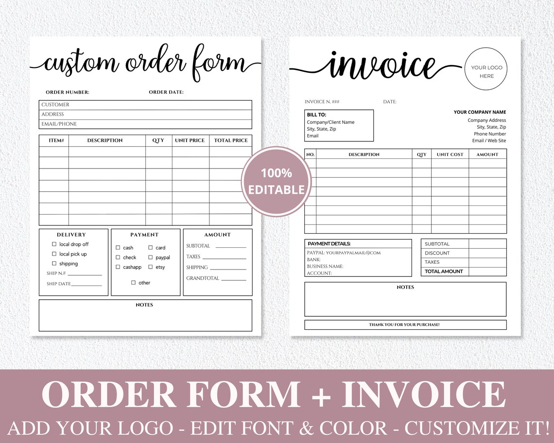 4 Order Forms Bundle I Editable Invoice Order Form I Printable - Etsy