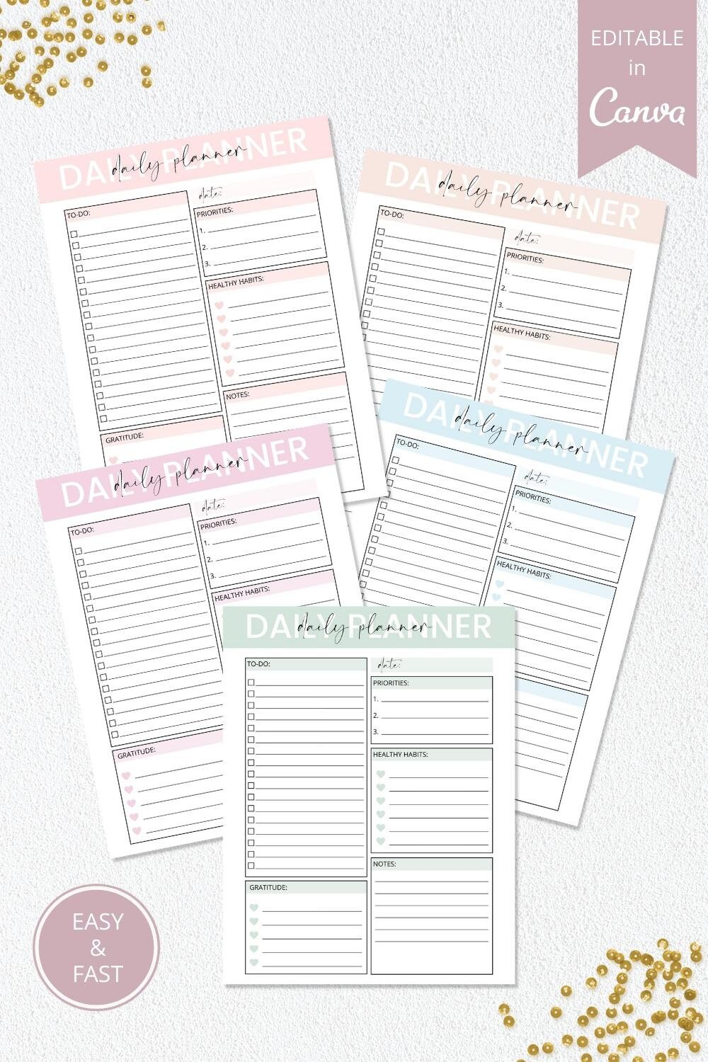 Editable Daily Planner ADHD Day Planner Printable Canva | Etsy