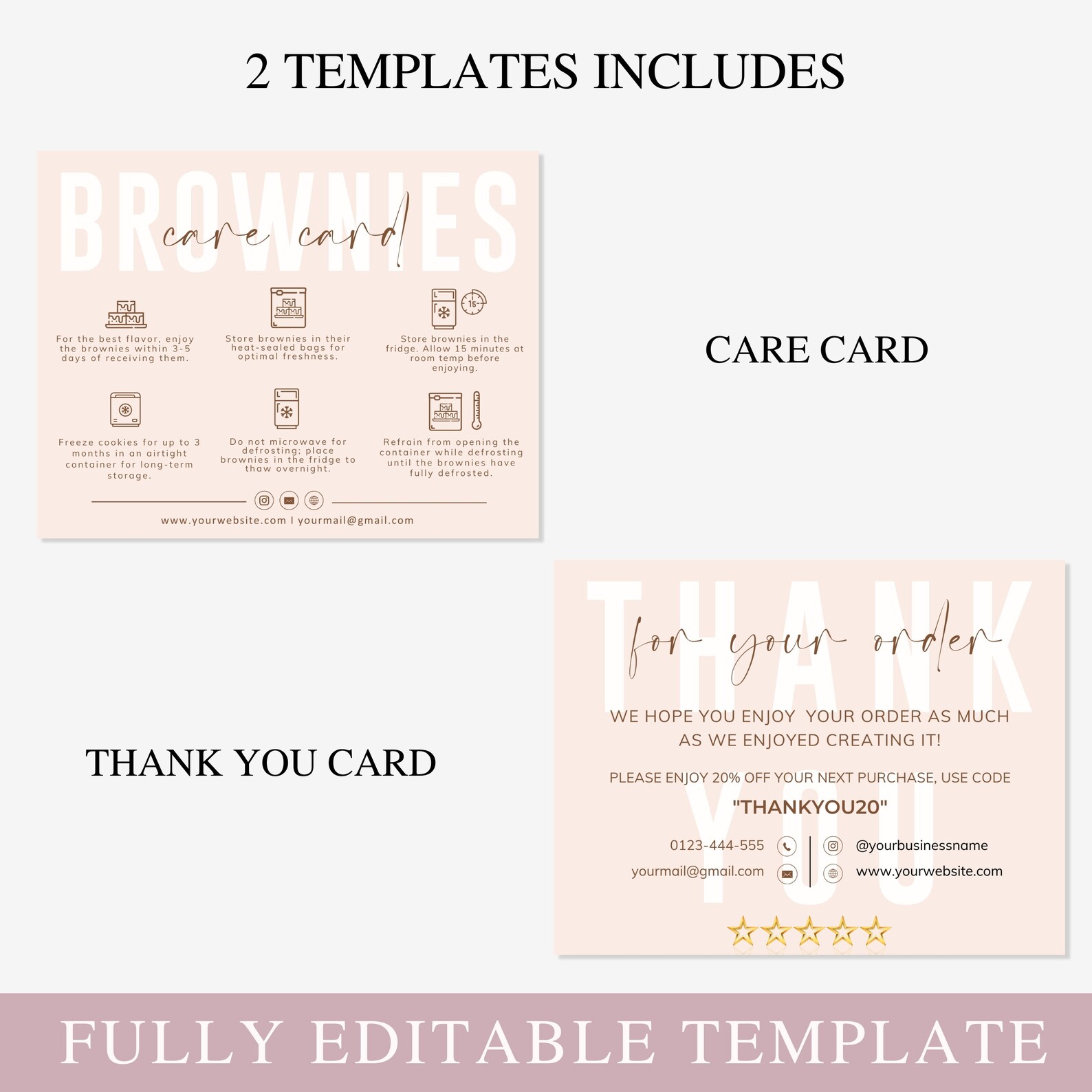 Brownies Care Card Template I Canva Template I Cookie Thank You Cards I ...