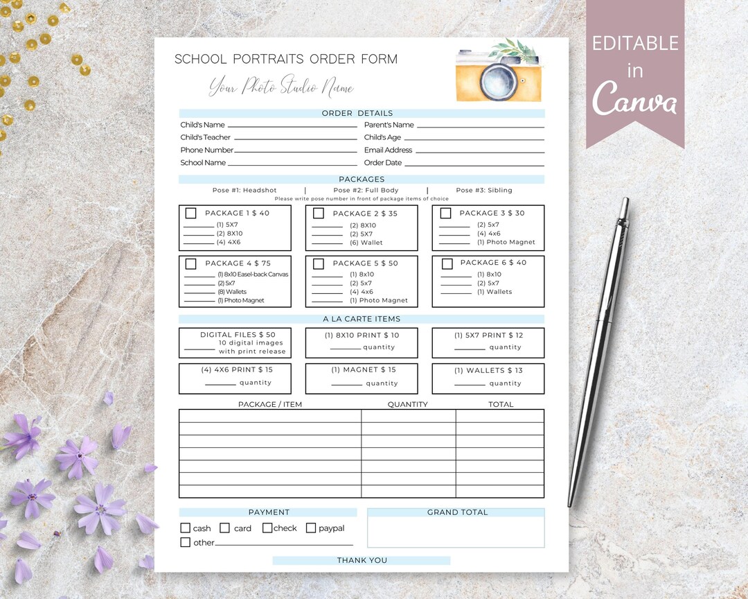 School Photography Order Form Template | Preschool Photos Printable ...