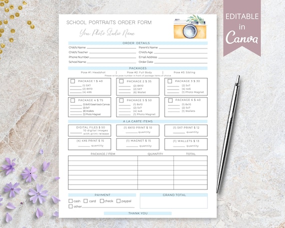 School Photography Order Form Template Preschool Photos - Etsy