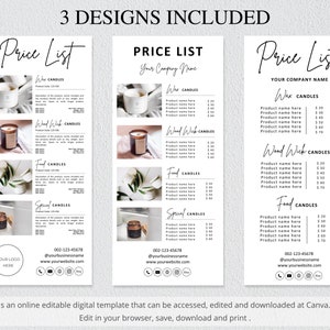 Candle Price List Template, Canva Editable Bakery Price List, Spa Price ...