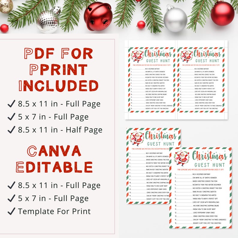 Fun Christmas Hunt Game | Canva Template for Adults and Kids | Find the ...