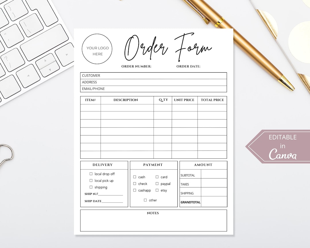 Editable Canva Order Form | Template for Small Business | Printable ...