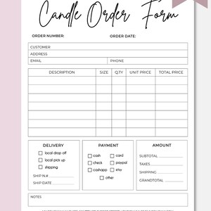 Order Form Template, Editable Candle Order Form, Candle Business Order ...