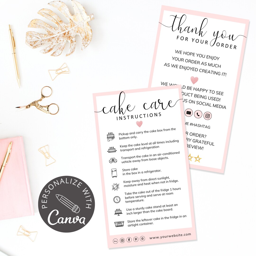 Cake Care Instructions I Canva Editable Template, Wedding Cake Care ...