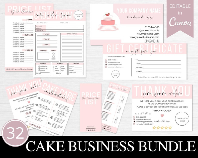 Bakery Business Forms Bundle I Editable Canva Template, Invoice ...
