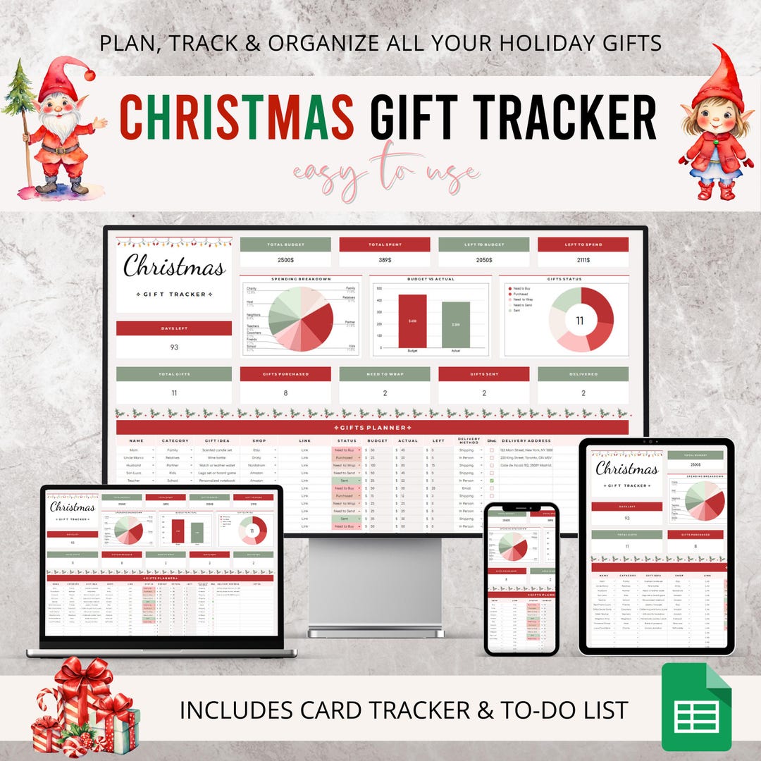 Christmas Gift Tracker Google Spreadsheet Budget Planner Holiday