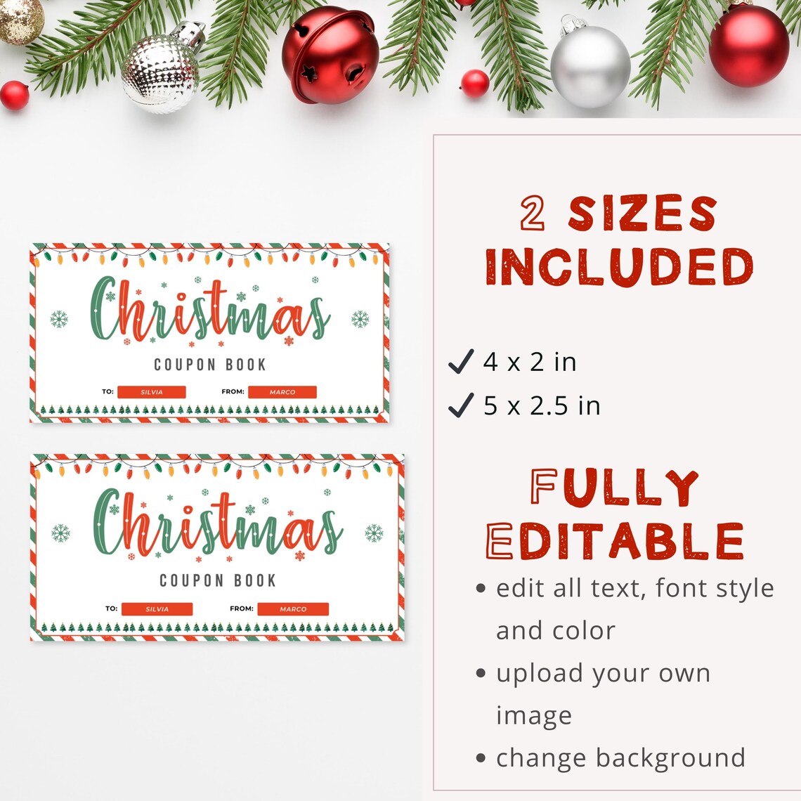 Editable Christmas Coupon Book | Canva Template Gift Certificate ...