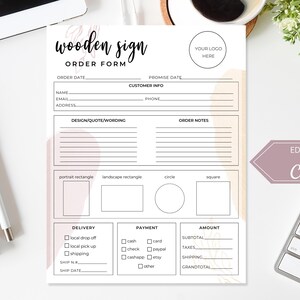 Wooden Sign Order Form, Editable Canva Template, Printable Craft Sign ...