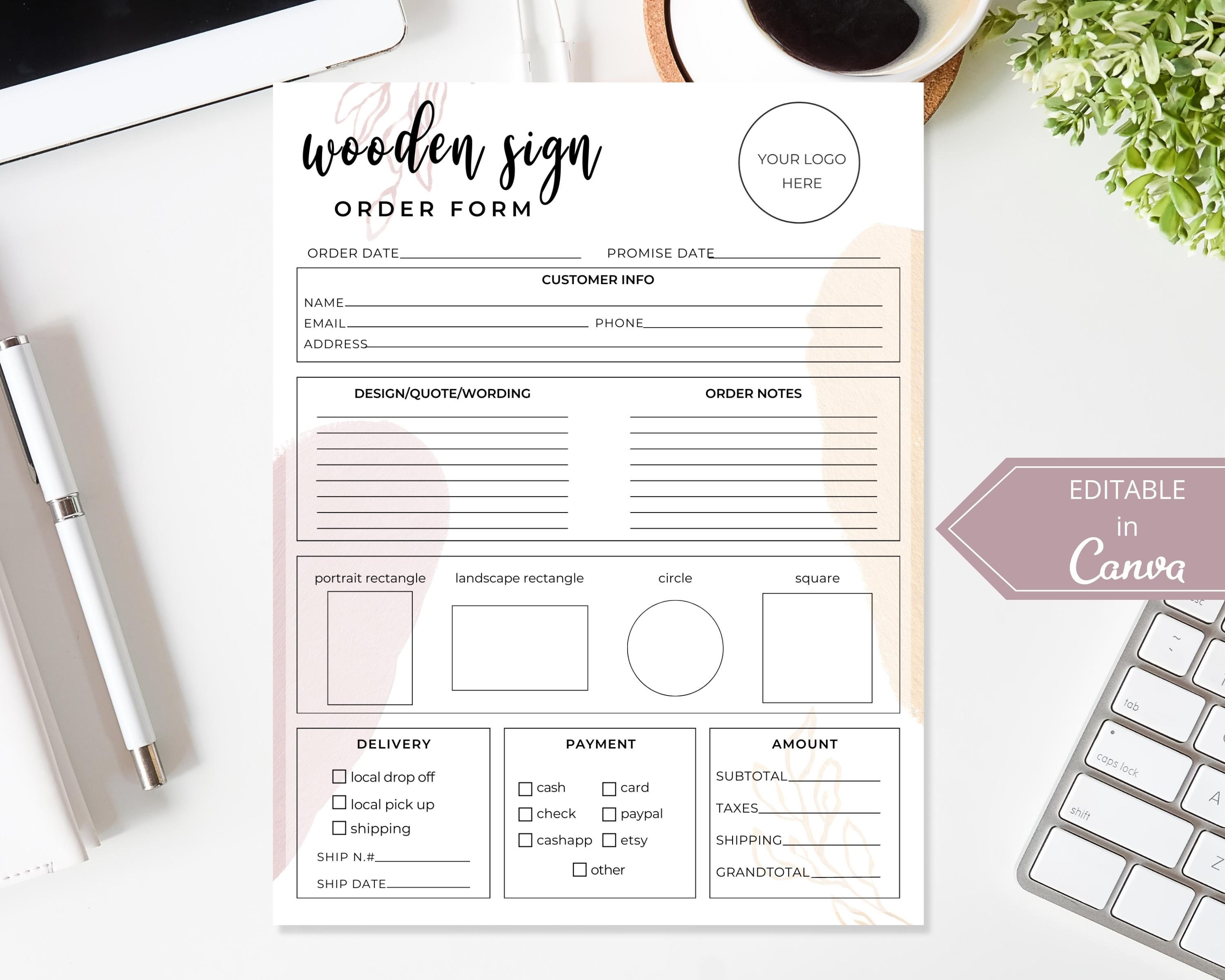 Wooden Sign Order Form, Editable Canva Template, Printable Craft Sign ...