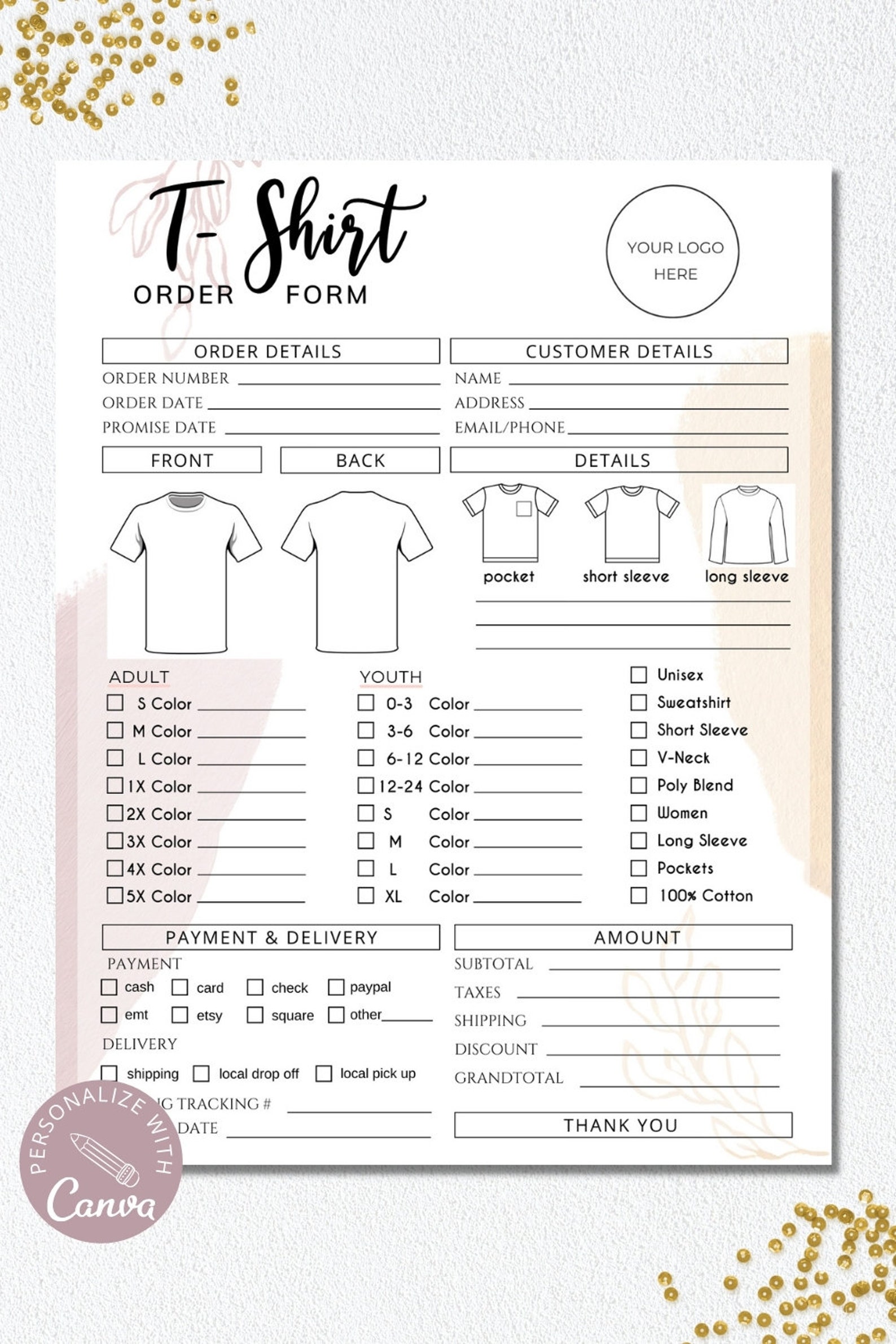Shirt Order Form Editable, Craft Business Order Form Template ...