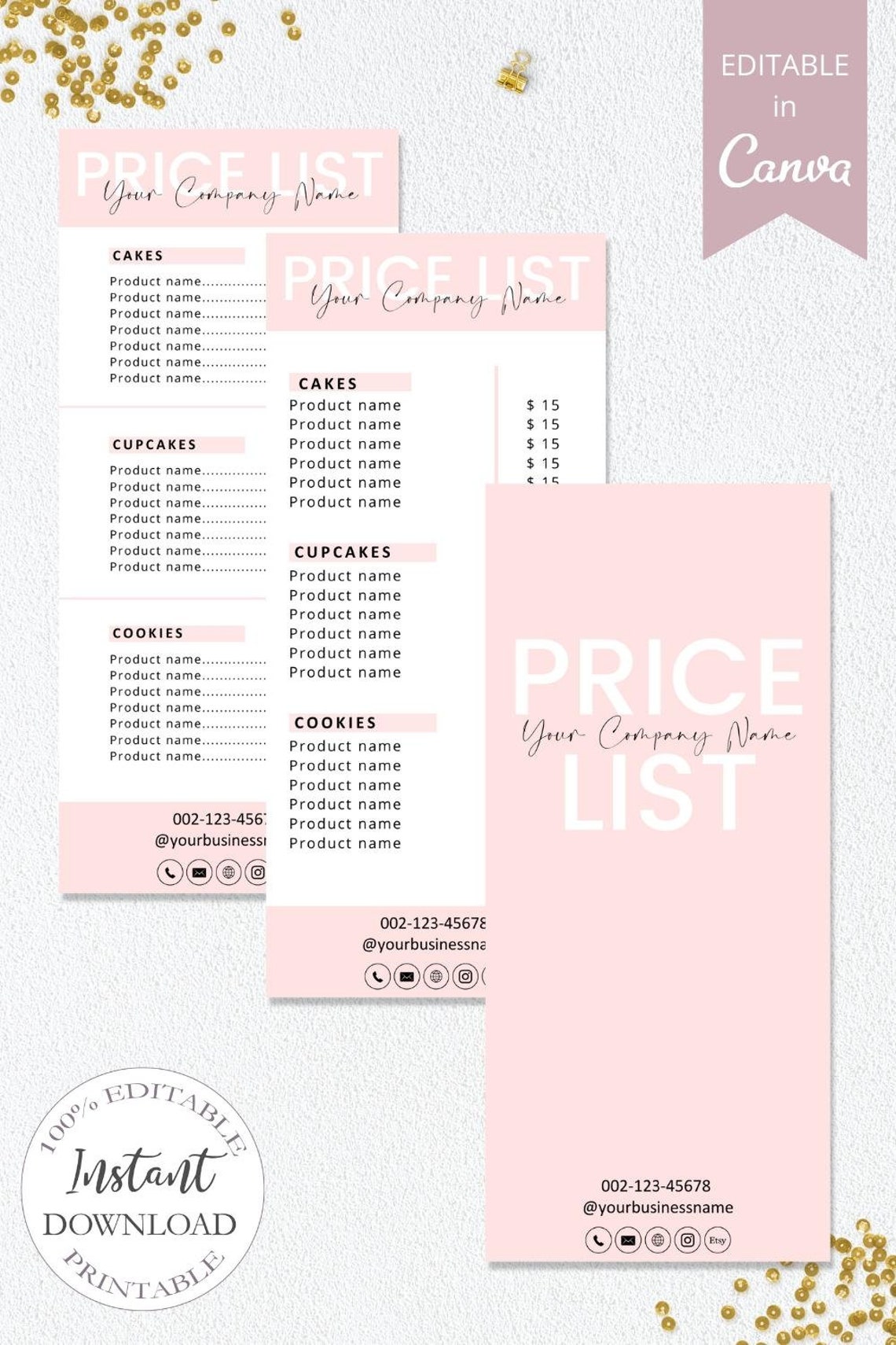 Cake Price List Template, Canva Editable Bakery Price List, Cookies ...