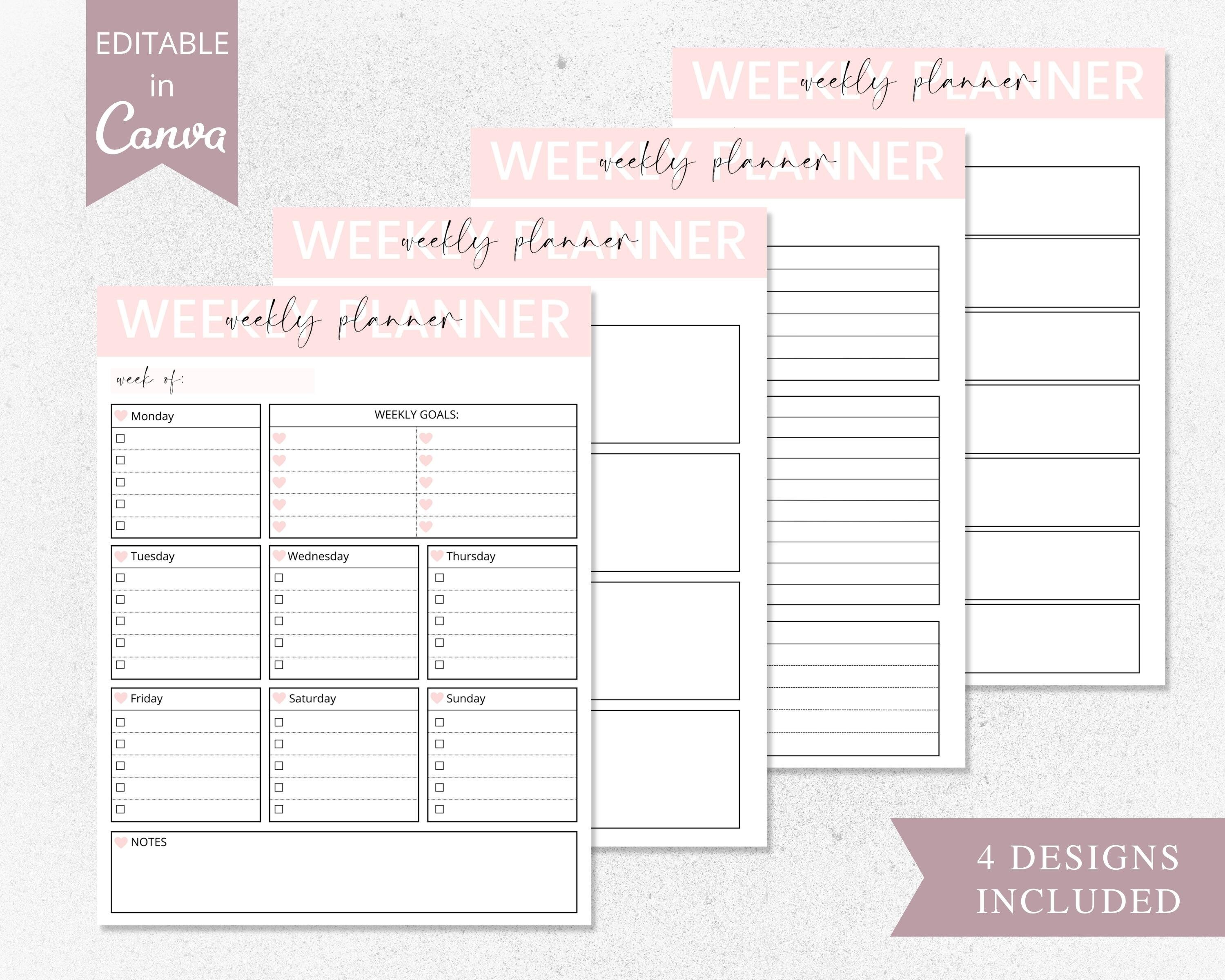 4 Editable Weekly Planner ADHD Planner Printable Canva - Etsy