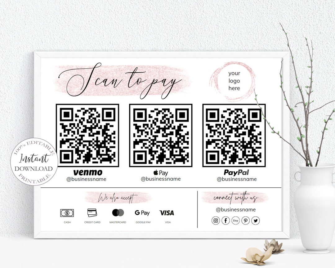 Editable Scan to Pay Card, QR Code Sign Canva Template, Business Sign ...