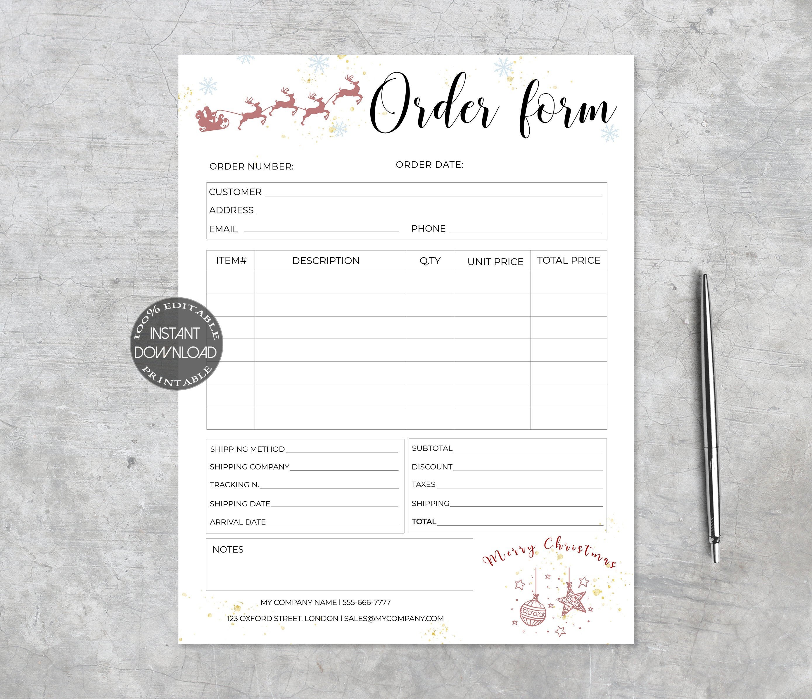 CHRISTMAS ORDER FORM Template Small Business Forms Editable | Etsy