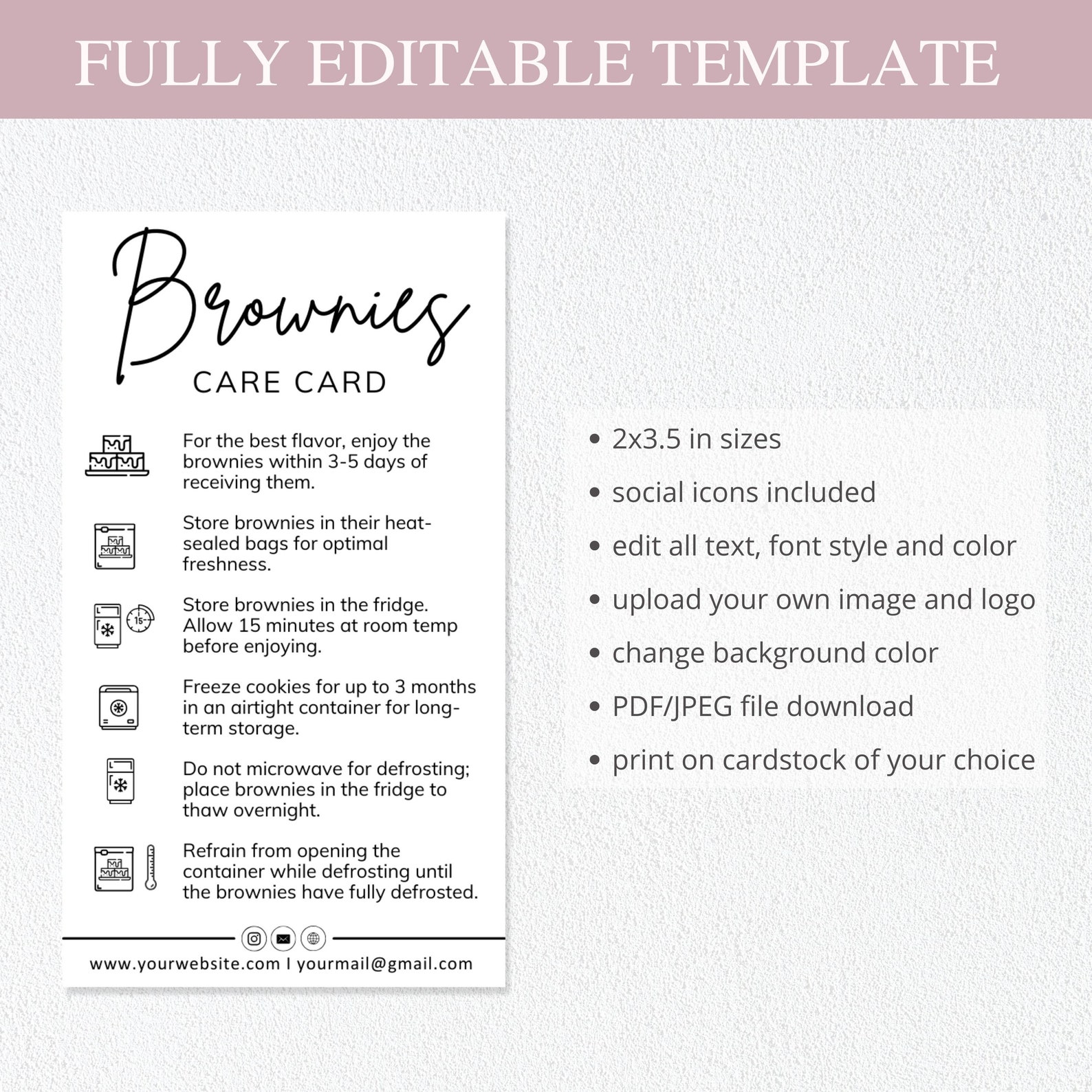 Brownies Care Card Template I Canva Template I Cookie Thank You Cards I ...