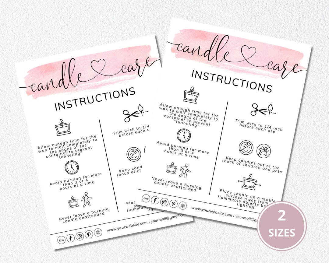 Candle Care Card Editable Template, Printable Candle Instructions Card ...