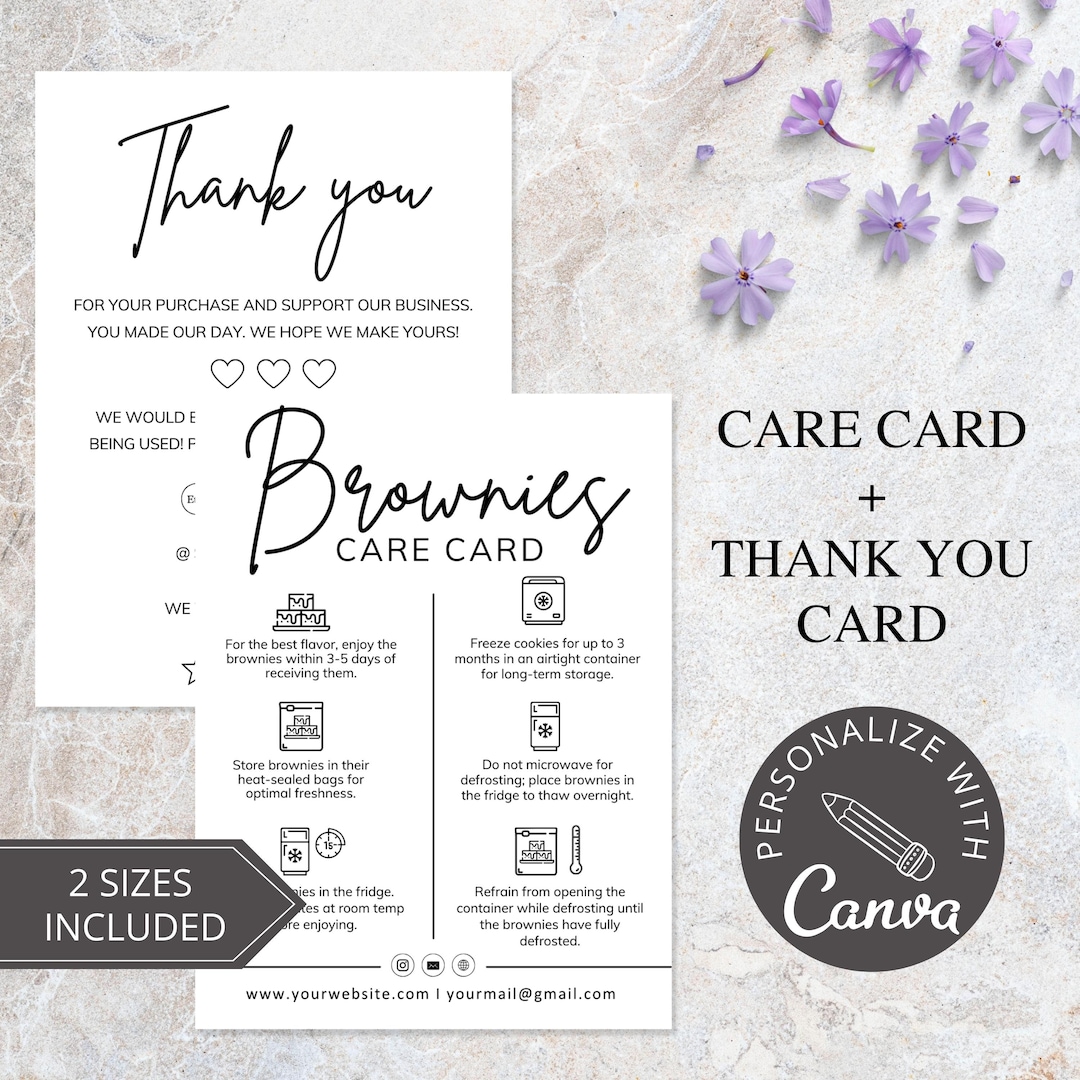 Brownies Care Card Template I Canva Template I Cookie Thank You Cards I Editable Cake ...