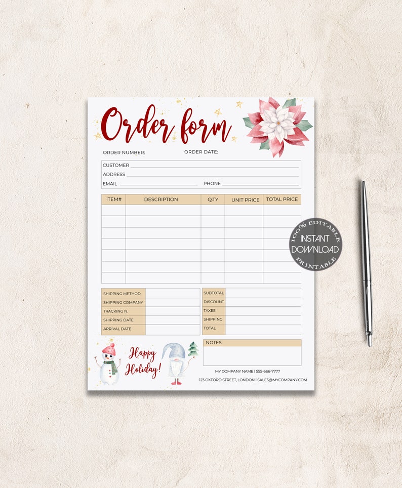 Custom Order Form Printable Editable Work Order Template | Etsy