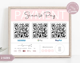 Editable Scan to Pay Sign Scan to Pay Template Payment Sign Venmo Sign ...